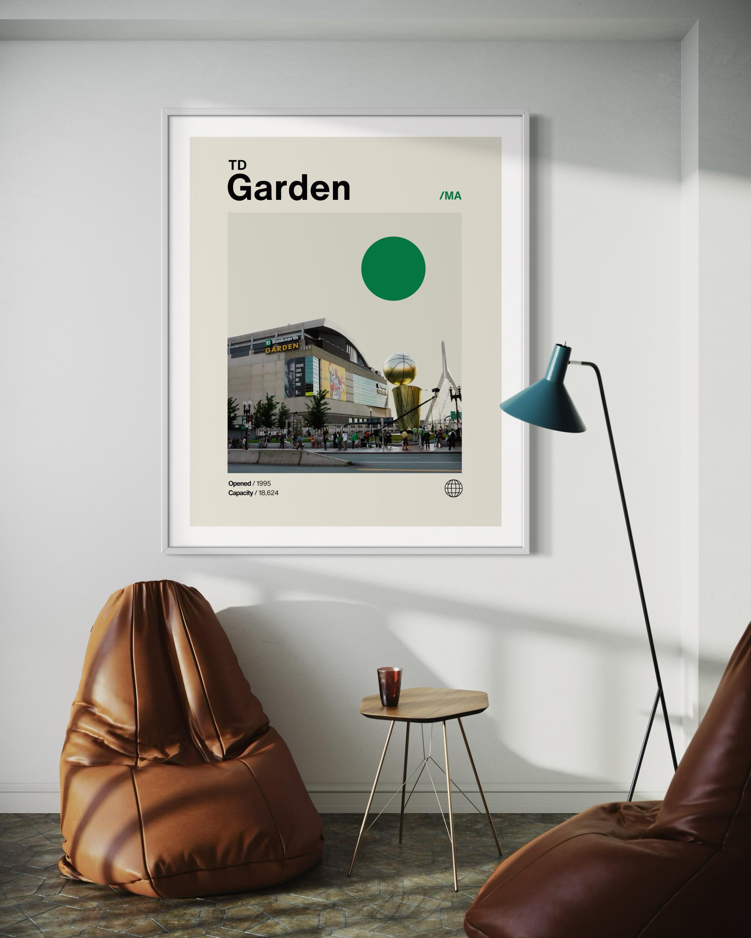 TD Garden Poster, Celtics Poster, Minimalist, Helvetica, Mid-century ...