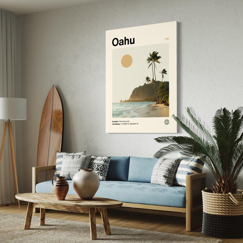 Oahu Poster, Minimalist, Helvetica, Mid-century Modern, Oahu Travel ...