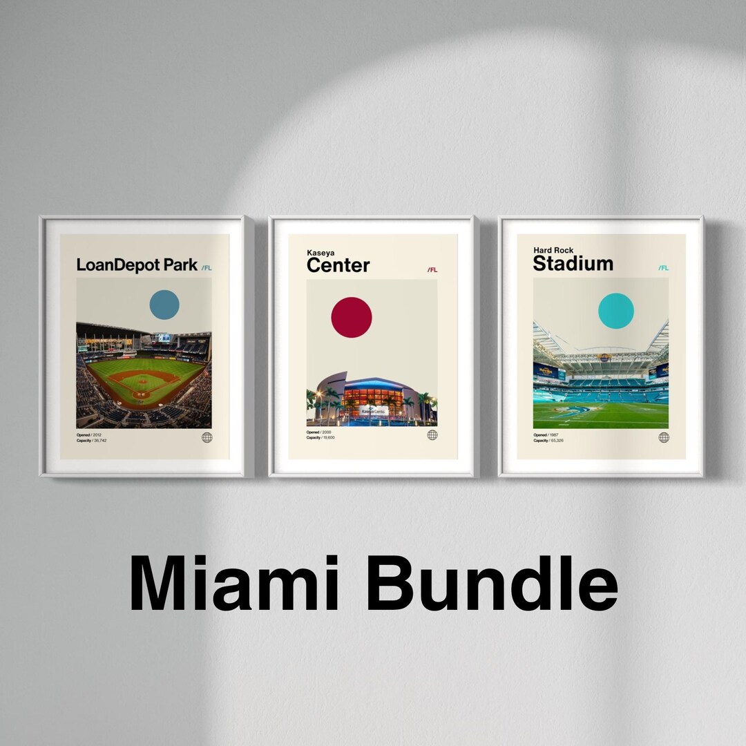 Miami Sports Art Bundle Poster, Hard Rock Stadium, Kaseya Center ...