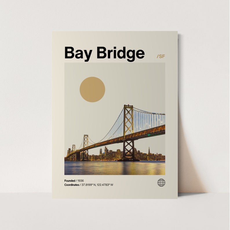 Bay Bridge Poster, Minimalist, Helvetica, Mid-century Modern, Bay ...