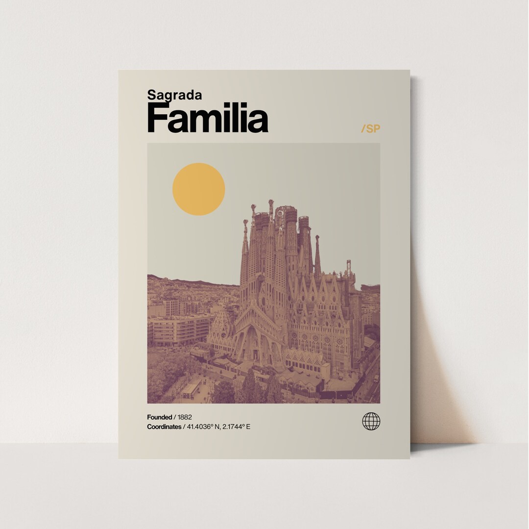 Sagrada Familia Monochromatic Poster, Minimalist, Helvetica, Mid ...