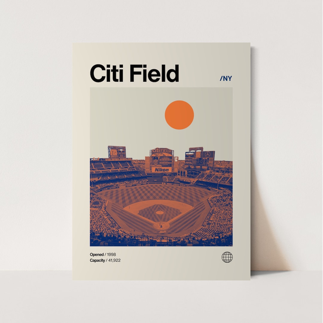 Citi Field Monotone Poster, Mets Poster, Minimalist, Helvetica, Mid ...
