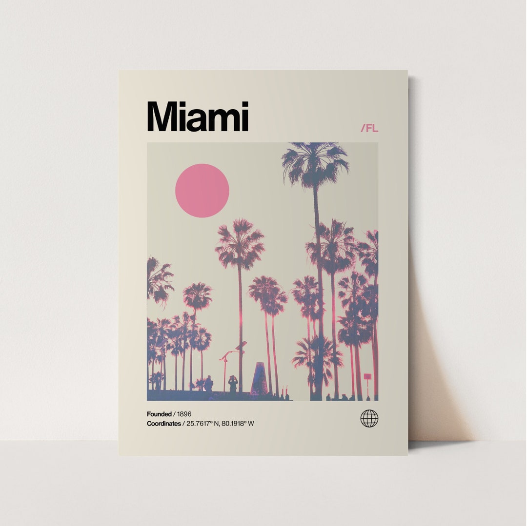 Miami Poster, Minimalist, Helvetica, Mid-century Modern, Miami Travel ...