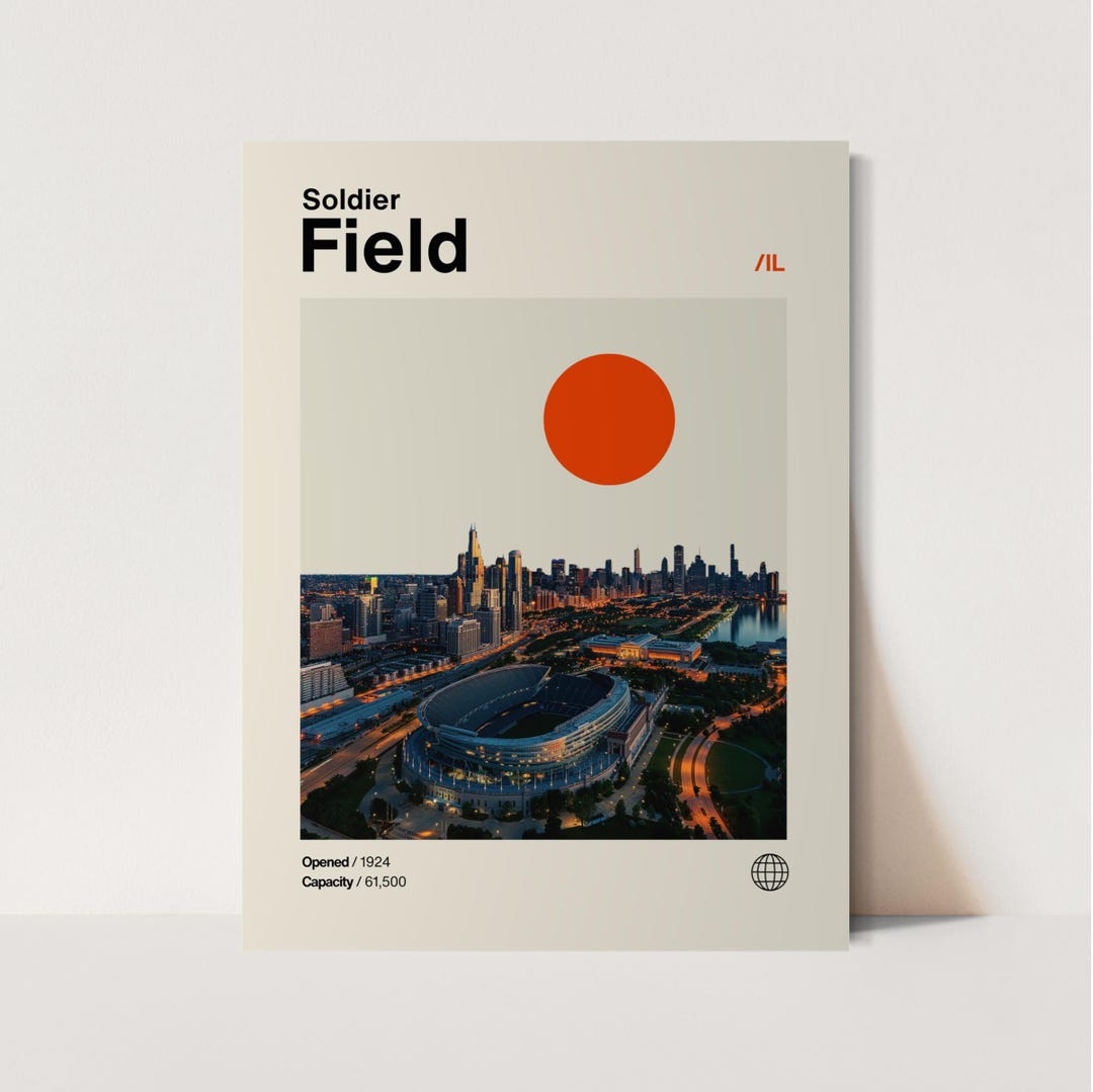 Soldier Field Poster, Bears Poster, Minimalist, Helvetica, Mid-century ...
