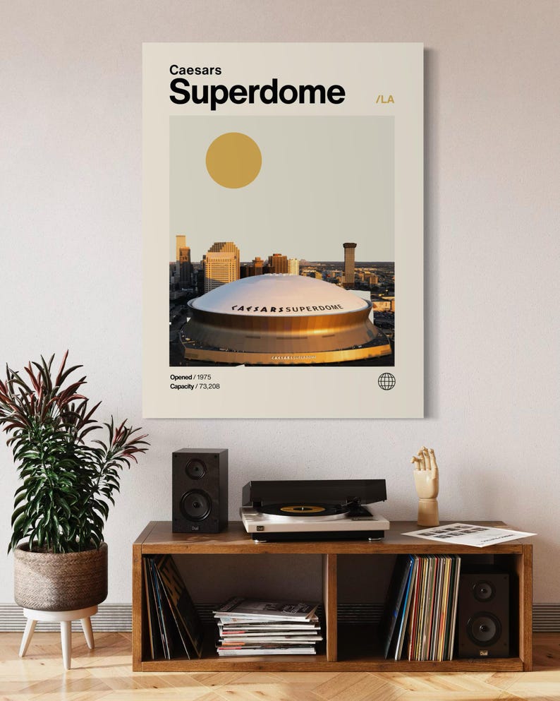 Caesars Superdome Poster, Saints Poster, Minimalist, Helvetica, Mid ...