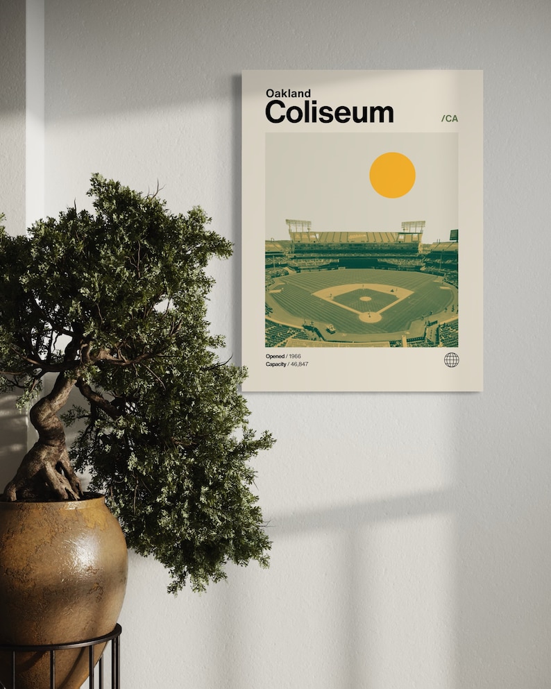 Oakland Coliseum Modern Poster, A's Poster, Minimalist, Helvetica, Mid ...