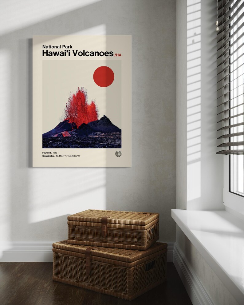 Hawaii Volcanoes Poster, Minimalist, Helvetica, Mid-century Modern ...