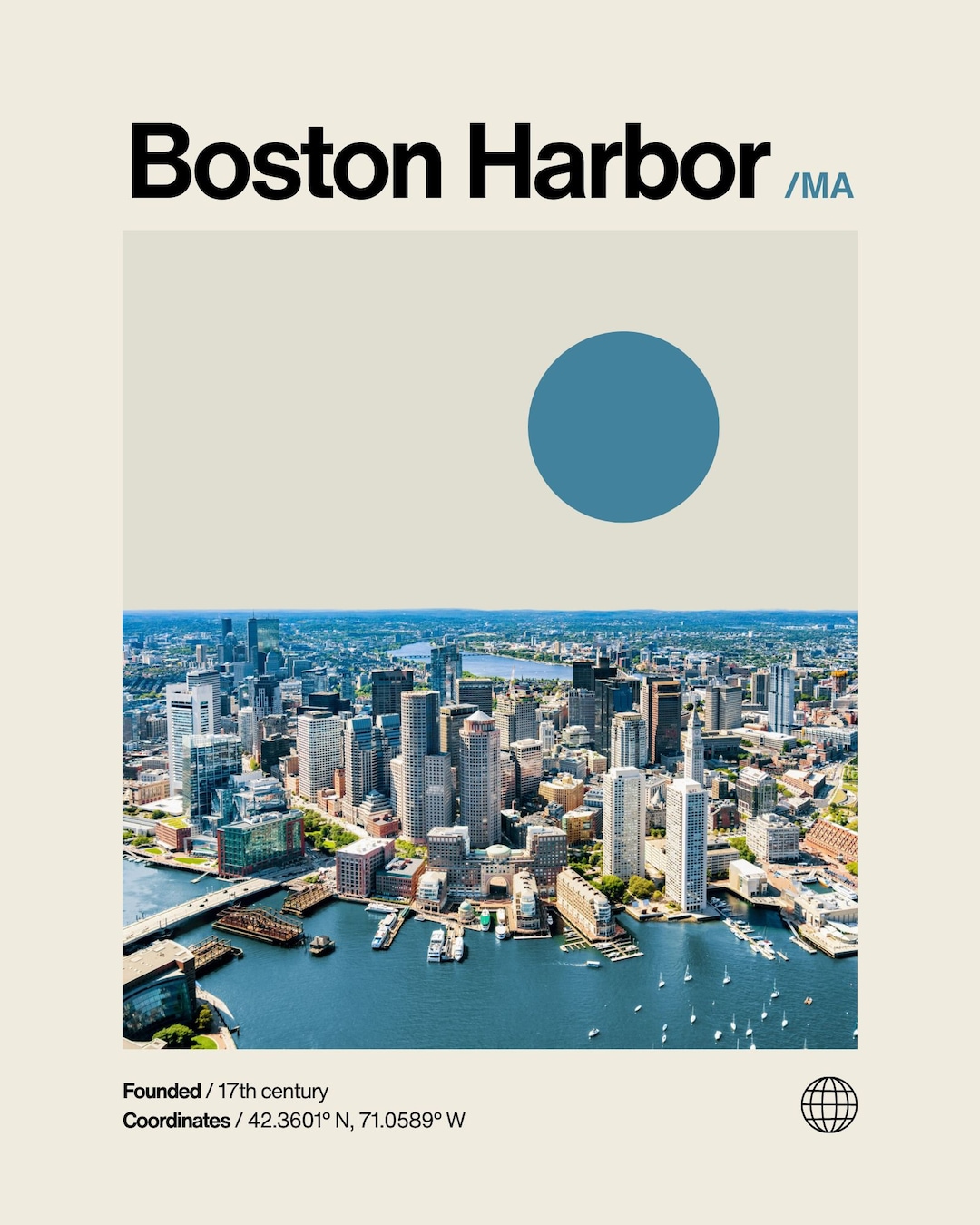 Boston Harbor Poster, Minimalist, Helvetica, Mid-century Modern, Boston ...