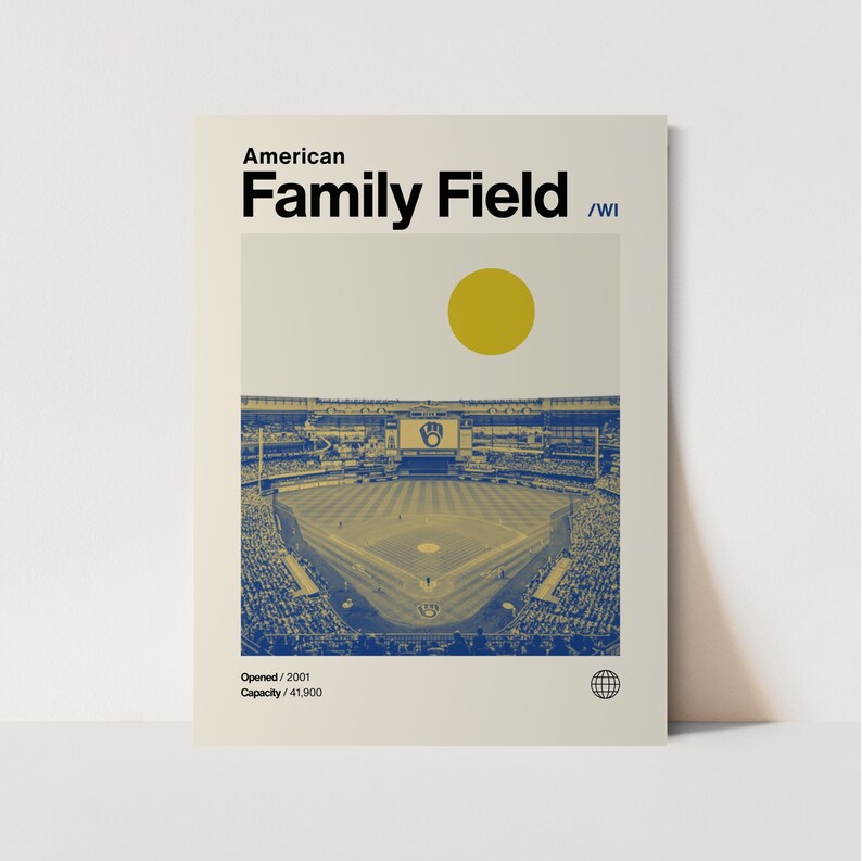 American Family Field Monotone Poster, Brewers Poster, Minimalist ...