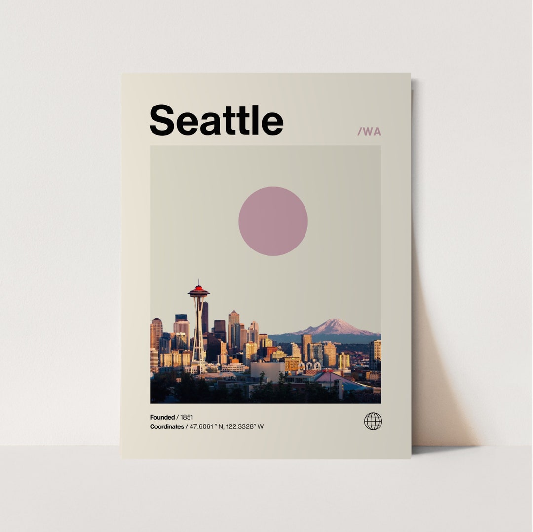 Seattle Poster, Minimalist, Helvetica, Mid-century Modern, Seattle ...