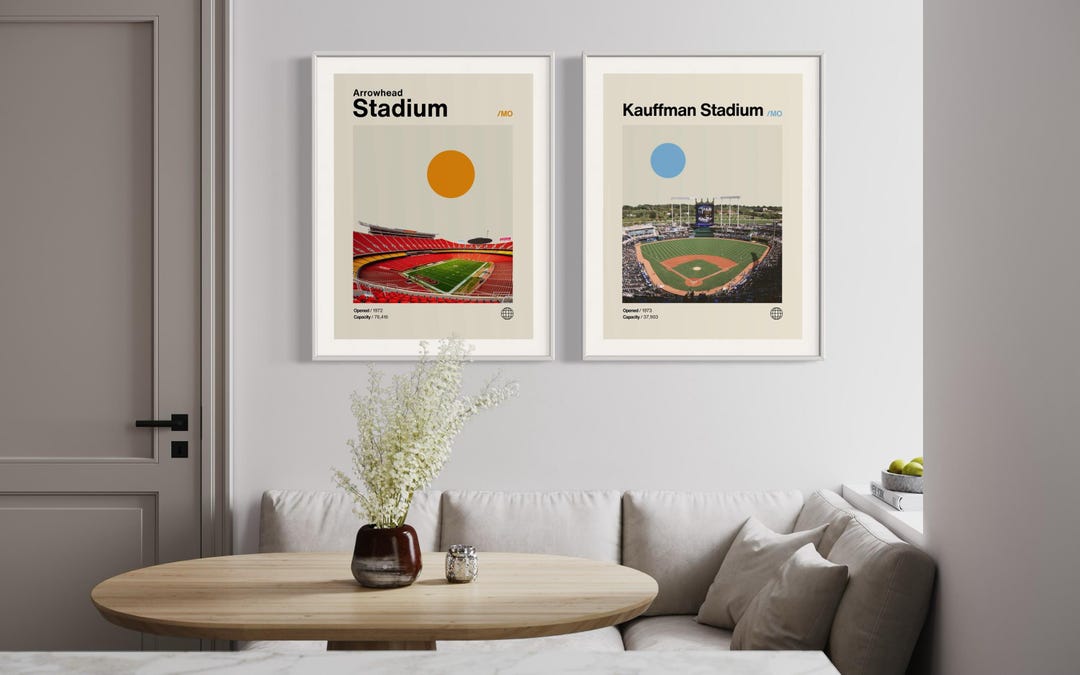 Kansas City Sports Art Bundle Poster, Arrowhead Stadium and Kauffman ...
