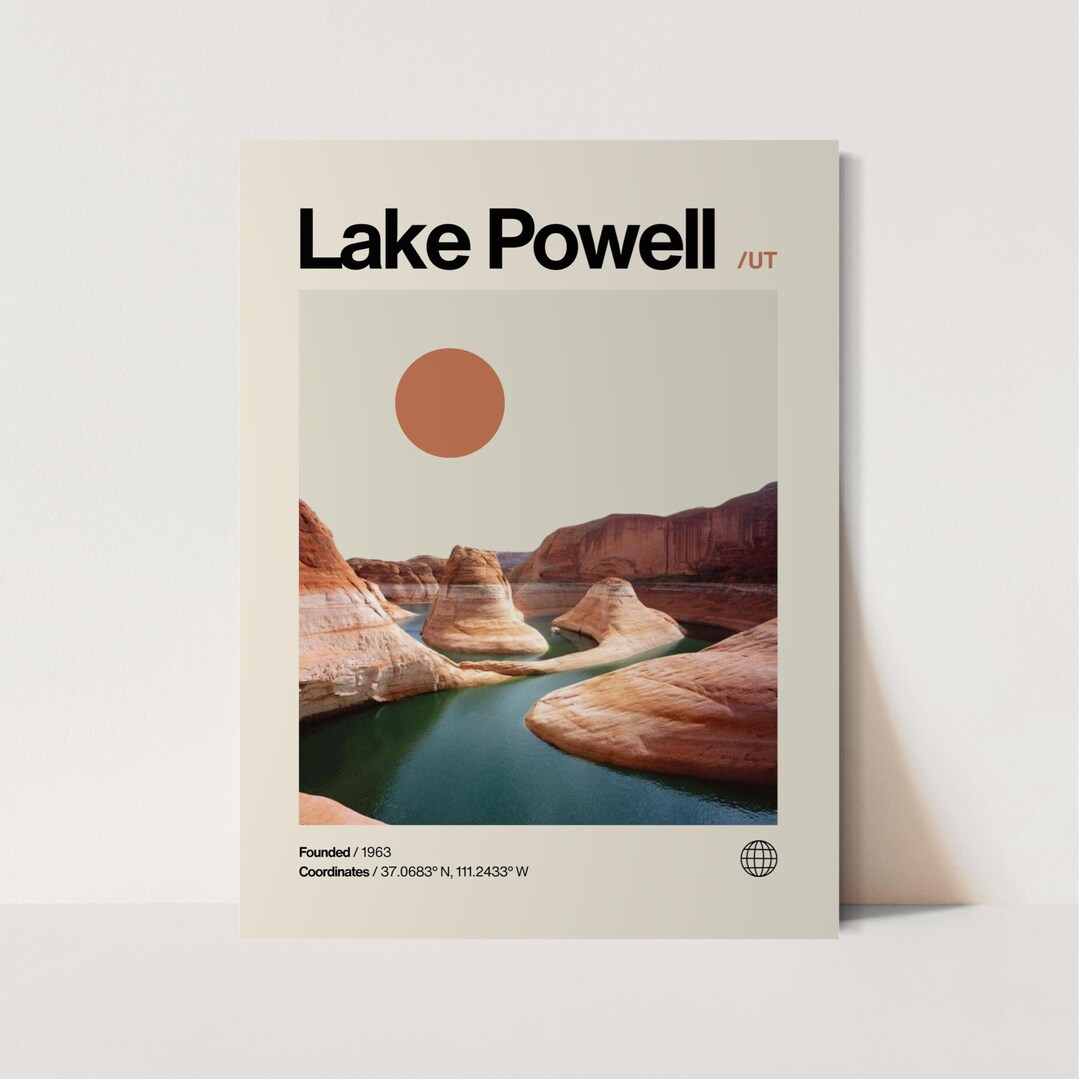 Lake Powell Poster, Minimalist, Helvetica, Mid-century Modern, Lake ...
