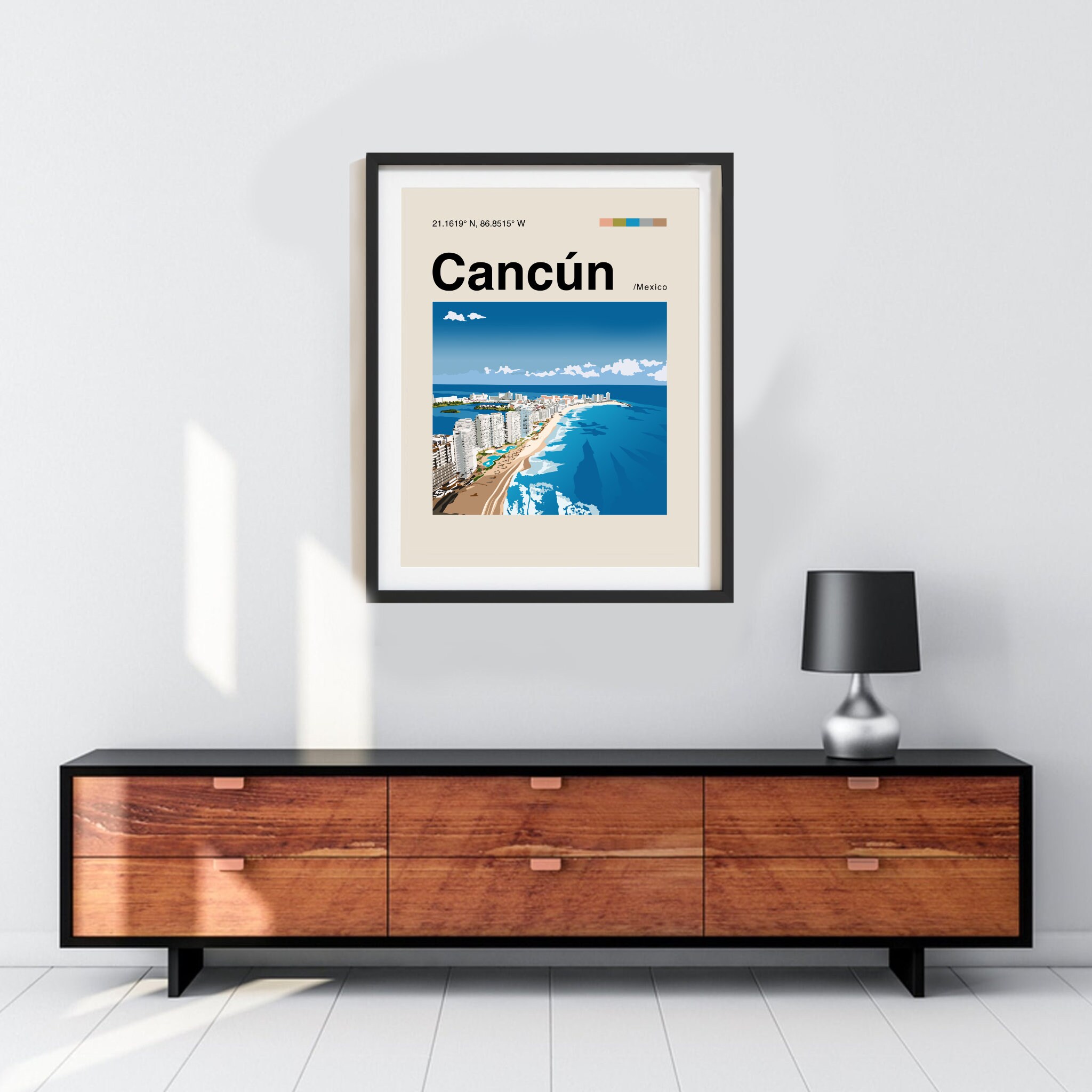 Cancun Poster, Minimalist, Helvetica, Mid-century Modern, Cancun Travel ...