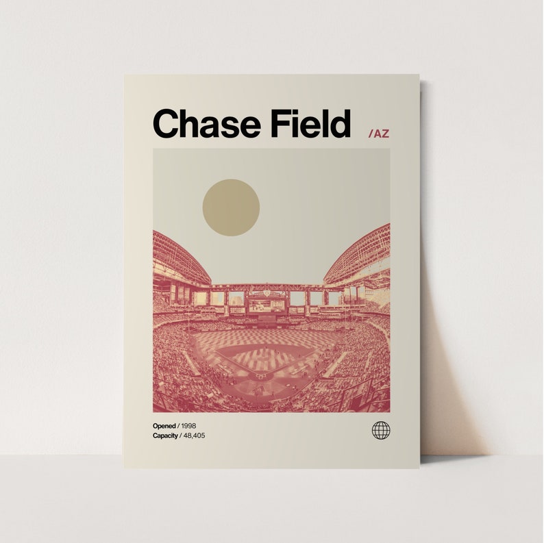 Chase Field Monotone Poster, Diamondbacks Poster, Minimalist, Helvetica ...