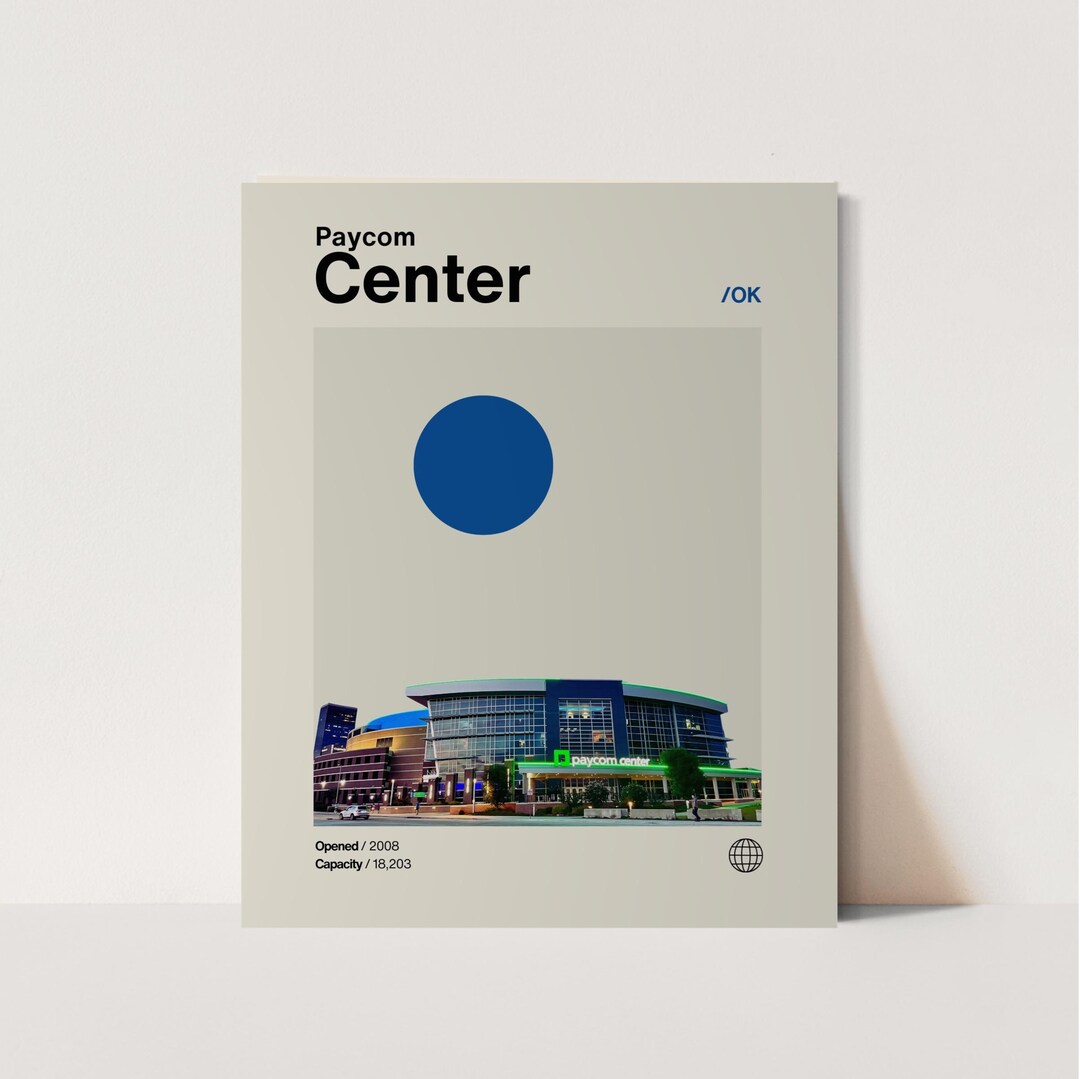 Paycom Center Poster, Thunder Poster, Minimalist, Helvetica, Mid ...