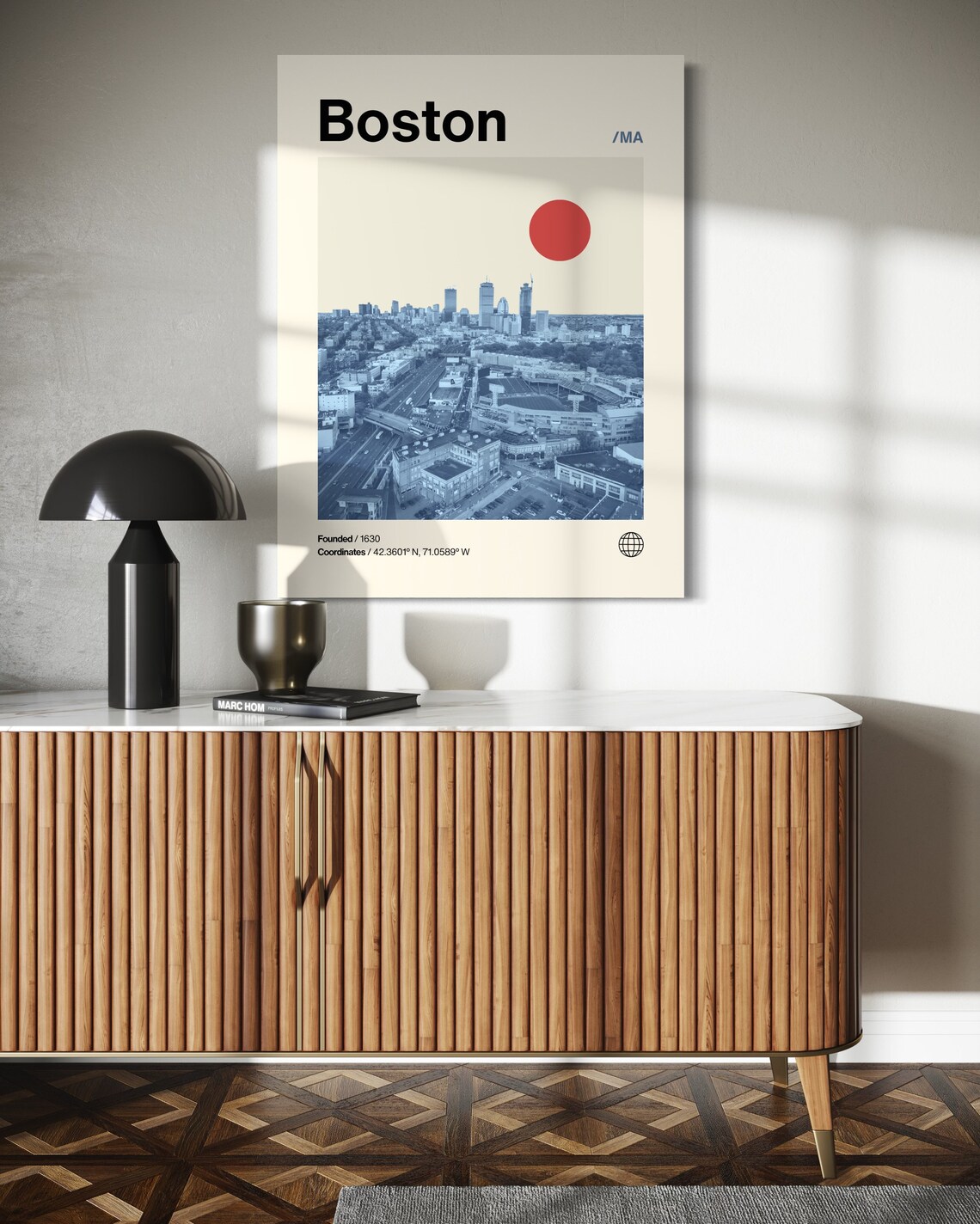 Boston Monochromatic Poster, Minimalist, Helvetica, Mid-century Modern ...