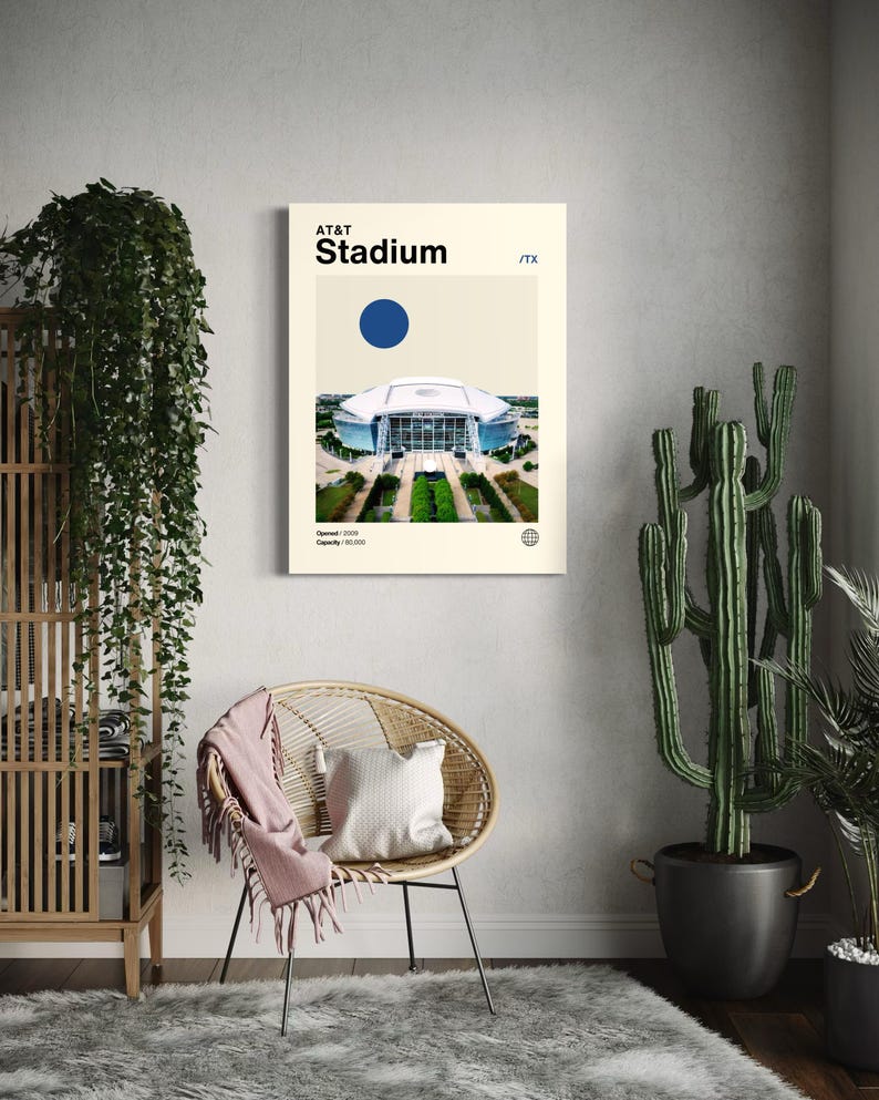 AT&T Stadium Poster, Cowboys Poster, Minimalist, Helvetica, Mid-century ...