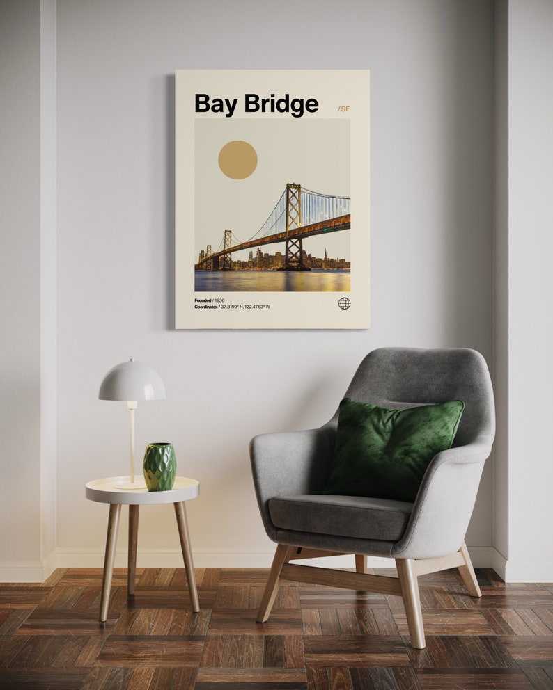 Bay Bridge Poster, Minimalist, Helvetica, Mid-century Modern, Bay ...