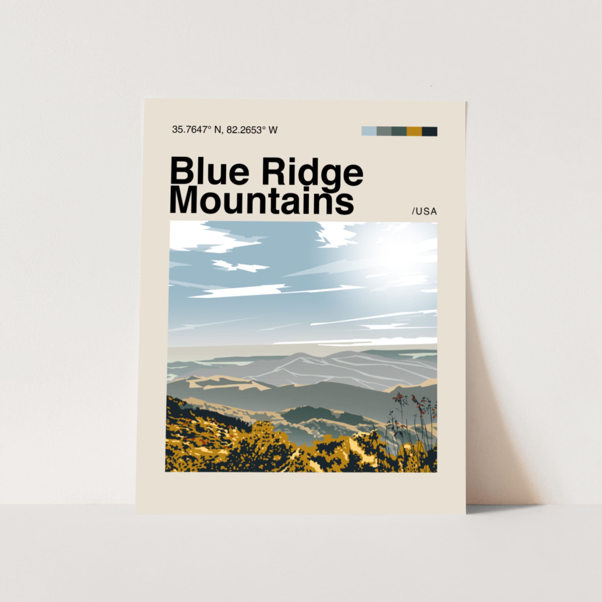 Blue Ridge Poster, Minimalist, Helvetica, Mid-century Modern, Blue ...