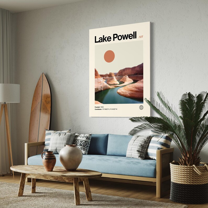 Lake Powell Poster, Minimalist, Helvetica, Mid-century Modern, Lake ...