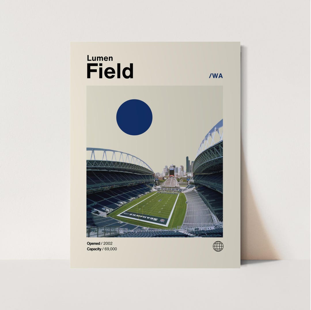 Lumen Field Poster, Seahawks Poster, Minimalist, Helvetica, Mid-century ...