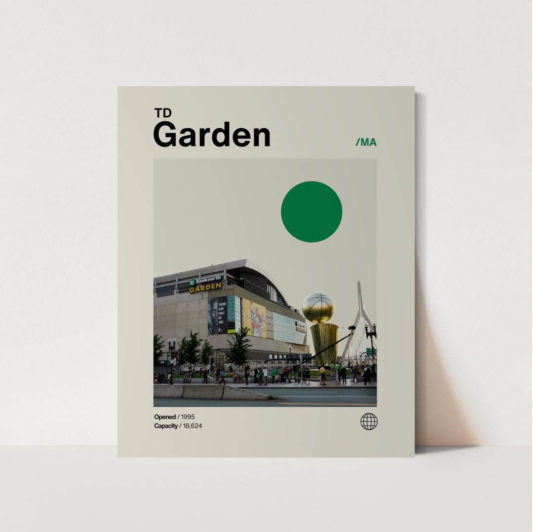 TD Garden Poster, Celtics Poster, Minimalist, Helvetica, Mid-century ...