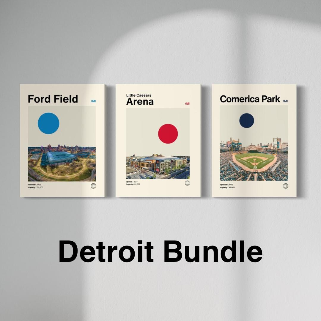 Detroit Sports Art Bundle Poster, Ford Field, Little Caesars Arena ...