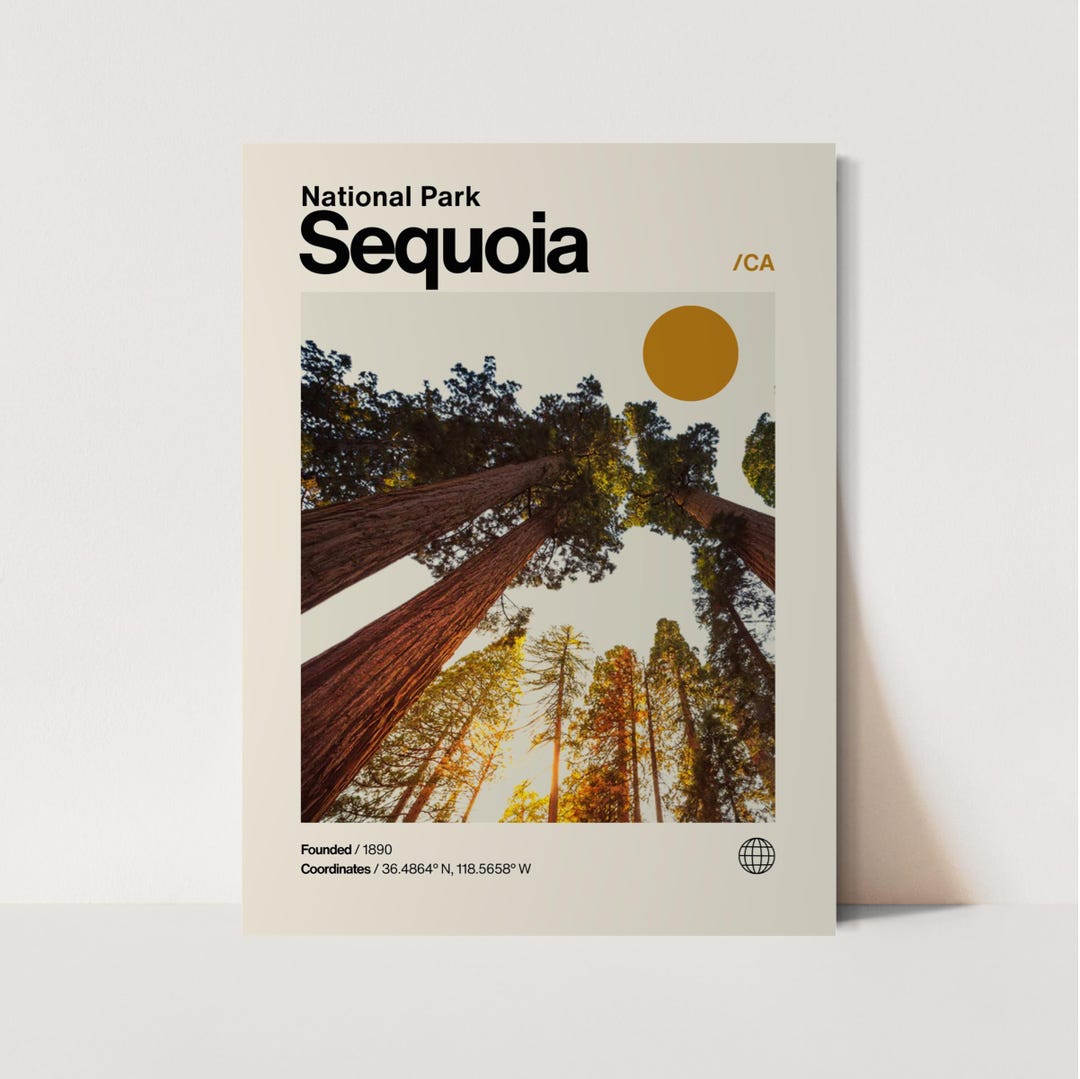 Sequoia National Park Poster, Minimalist, Helvetica, Mid-century Modern ...