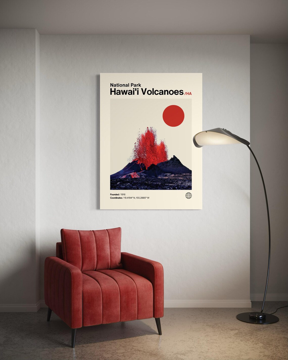Hawaii Volcanoes Poster, Minimalist, Helvetica, Mid-century Modern, Hawaii Volcanoes Travel ...