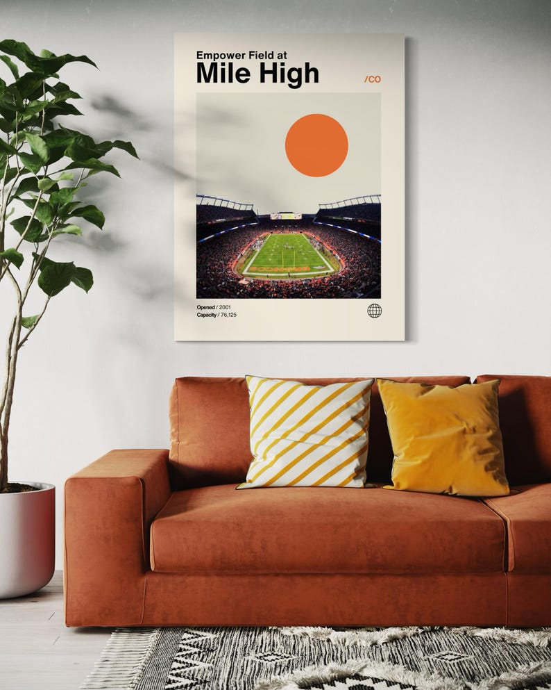 Mile High Stadium Poster, Broncos Poster, Minimalist, Helvetica, Mid ...