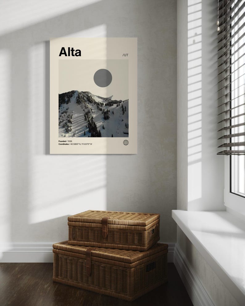 Alta Poster, Minimalist, Helvetica, Mid-century Modern, Alta Snow Ski ...