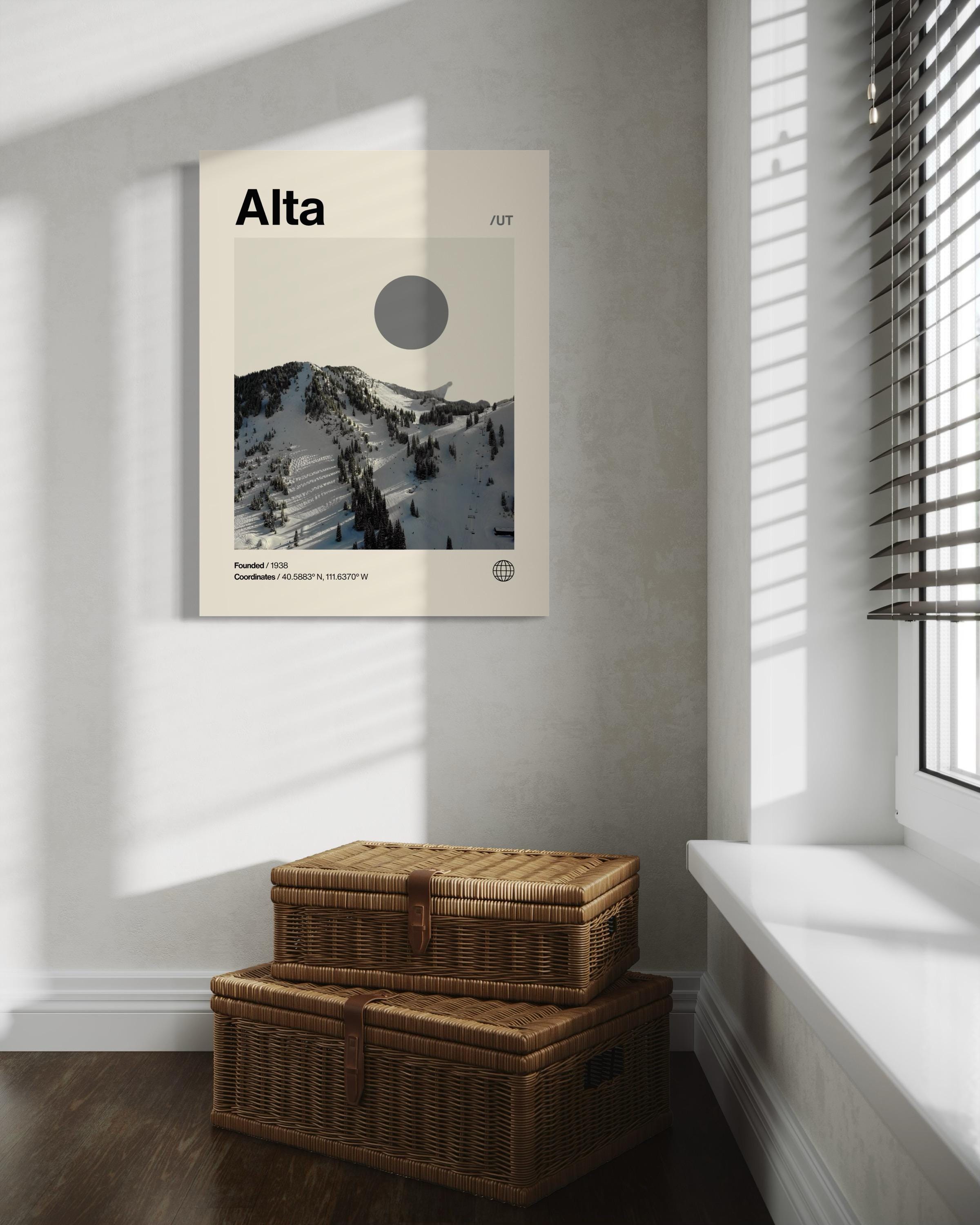 Alta Poster, Minimalist, Helvetica, Mid-century Modern, Alta Snow Ski ...