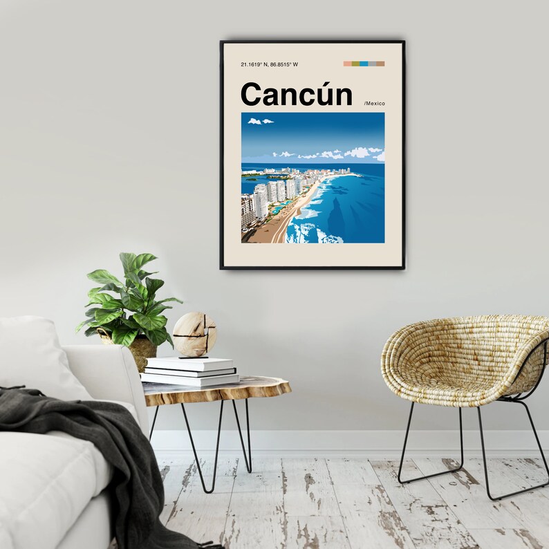 Cancun Poster, Minimalist, Helvetica, Mid-century Modern, Cancun Travel ...