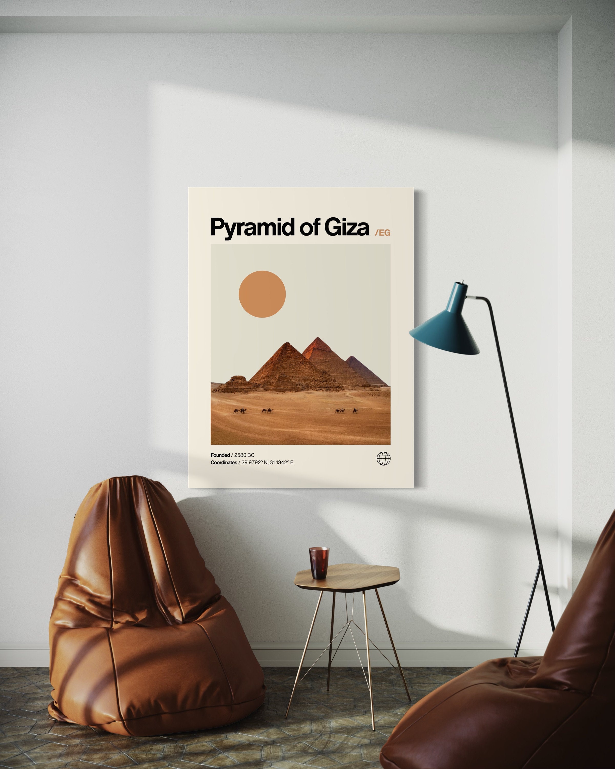 Pyramid of Giza Poster, Minimalist, Helvetica, Mid-century Modern, Pyramid of Giza Travel Print ...
