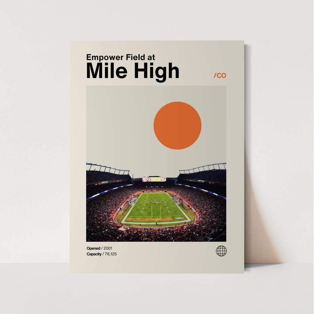 Mile High Stadium Poster, Broncos Poster, Minimalist, Helvetica, Mid ...