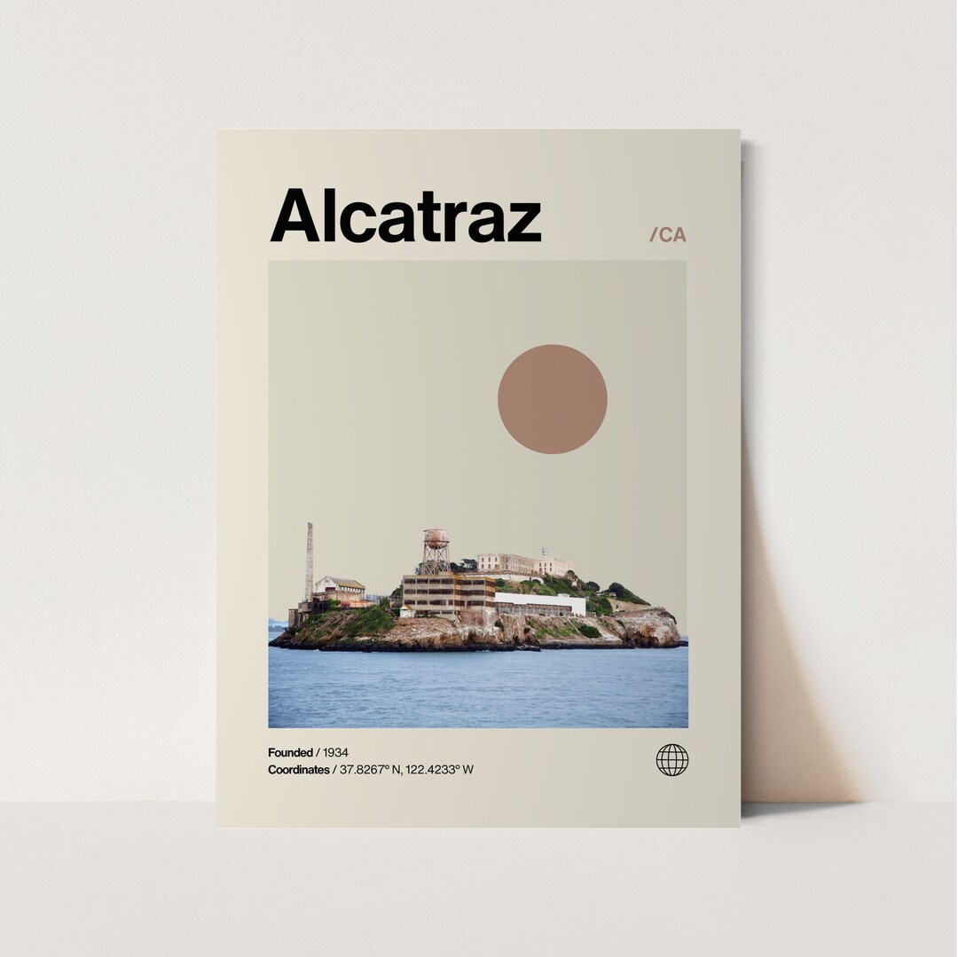 Alcatraz Poster, Minimalist, Helvetica, Mid-century Modern, Alcatraz ...