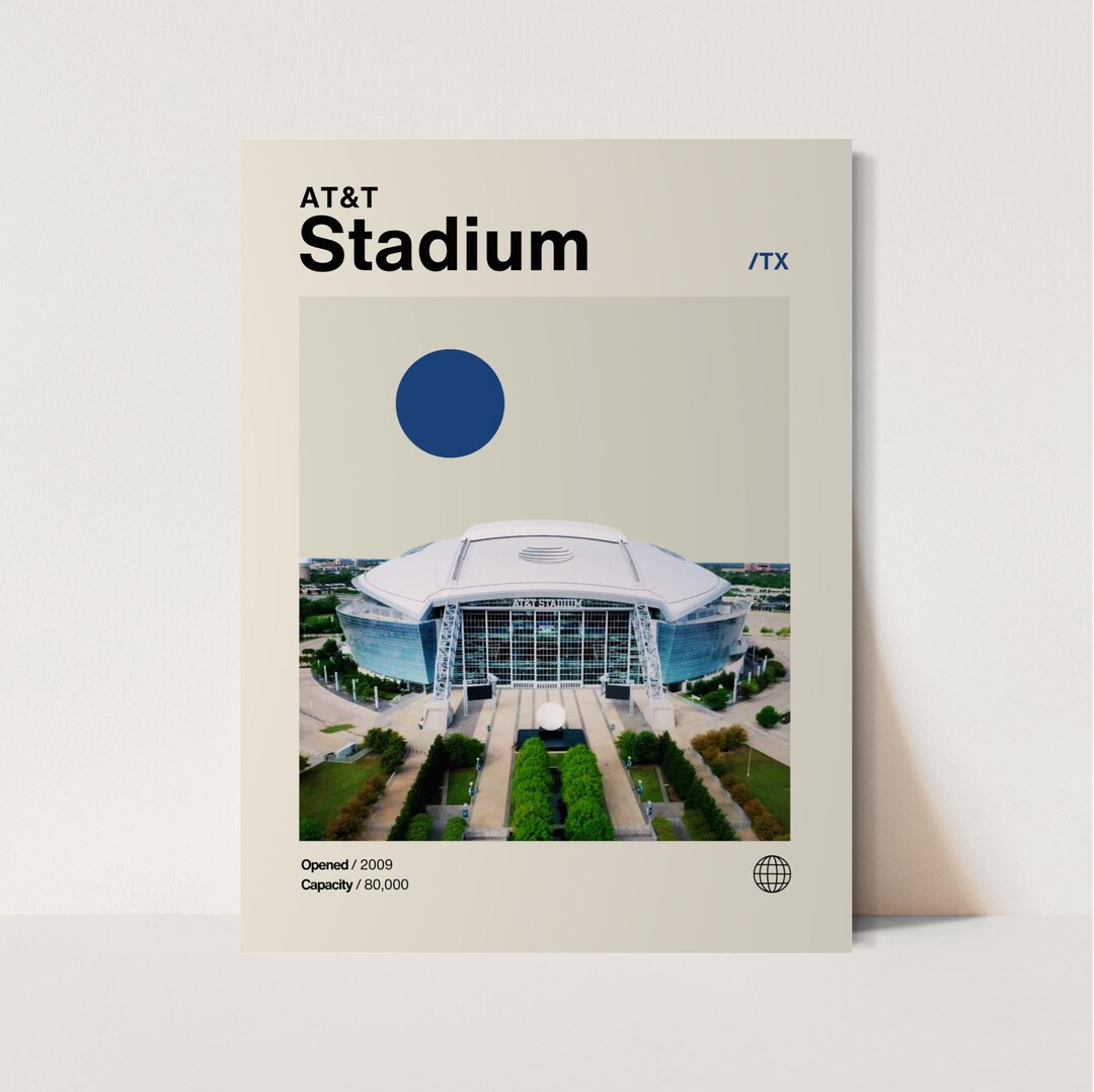 AT&T Stadium Poster, Cowboys Poster, Minimalist, Helvetica, Mid-century ...