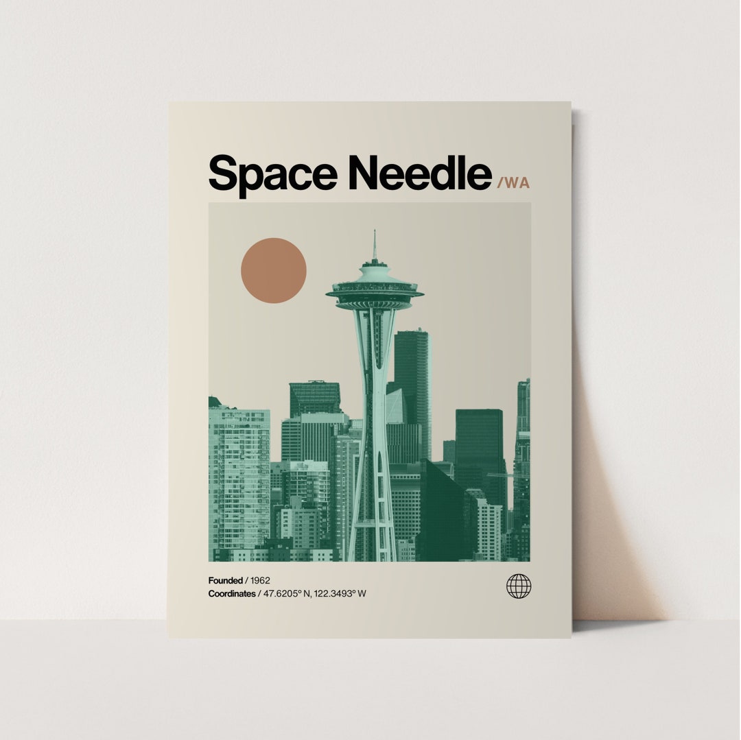 Space Needle Poster, Minimalist, Helvetica, Mid-century Modern, Space ...