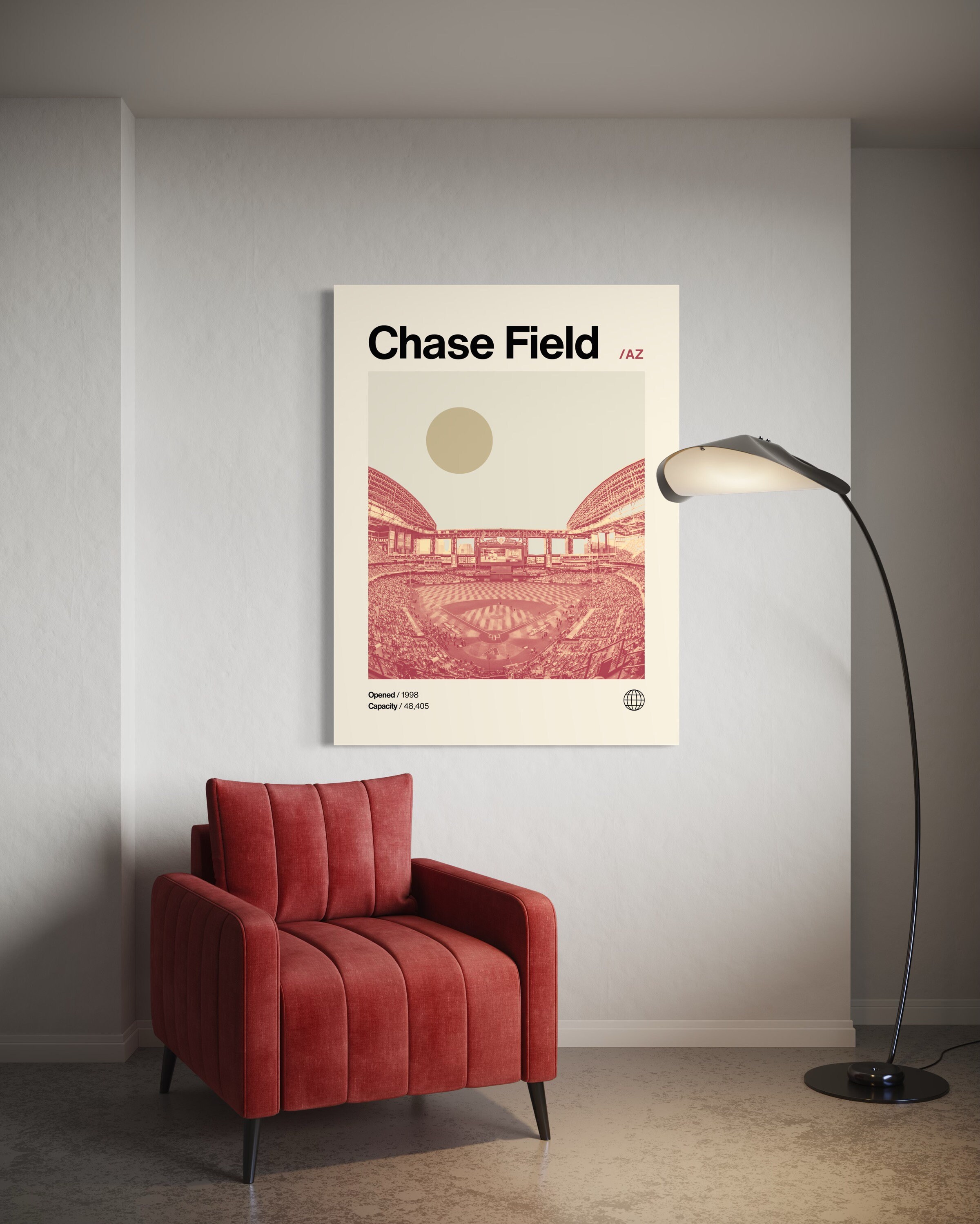 Chase Field Monotone Poster, Diamondbacks Poster, Minimalist, Helvetica ...