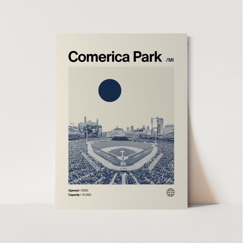 Comerica Park Monotone Poster, Tigers Poster, Minimalist, Helvetica ...