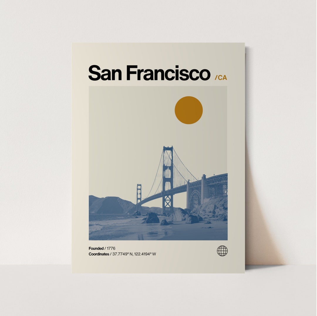 San Francisco Monochromatic Poster, Minimalist, Helvetica, Mid-century ...
