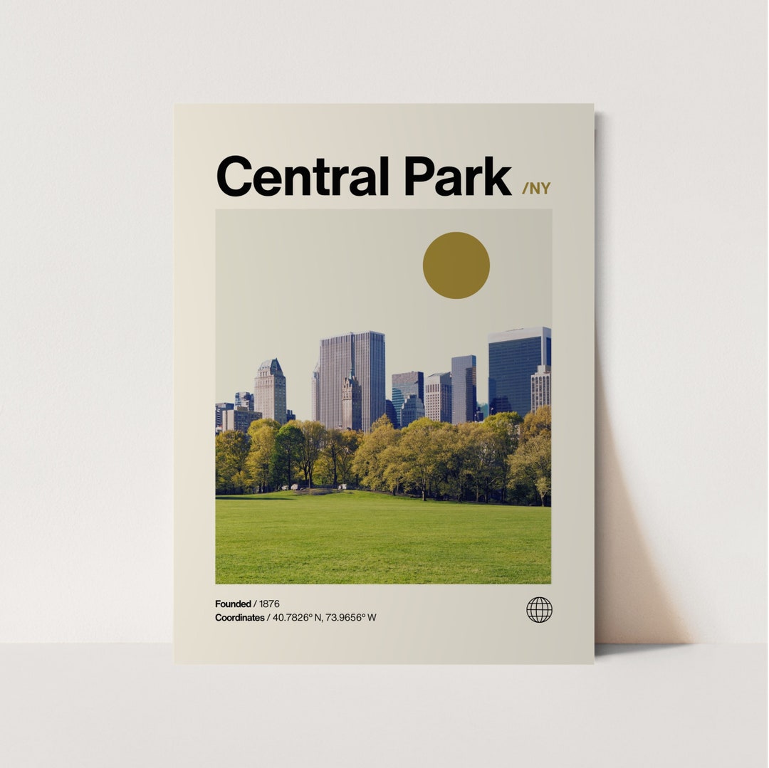 Central Park Poster, Minimalist, Helvetica, Mid-century Modern, Central ...