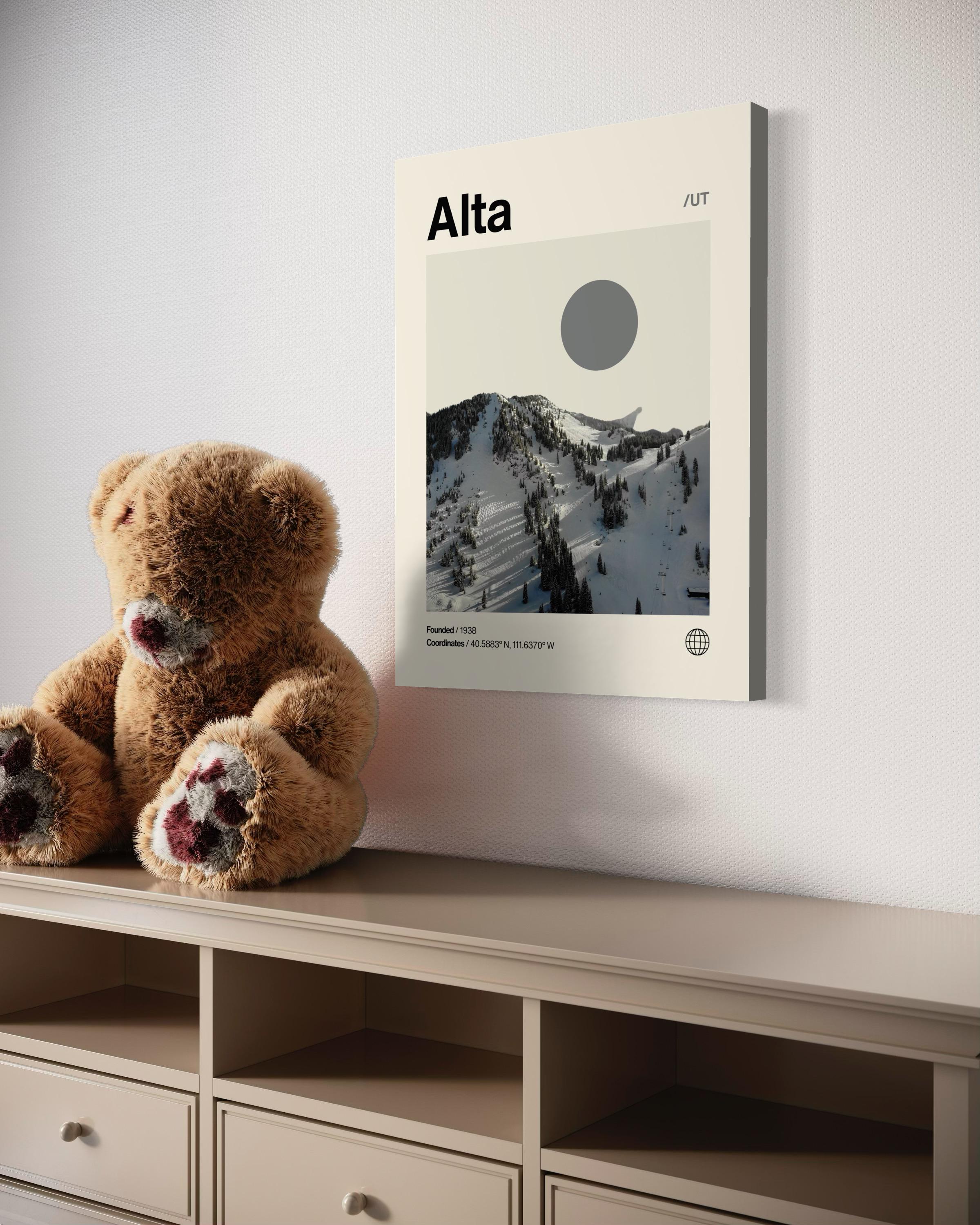 Alta Poster, Minimalist, Helvetica, Mid-century Modern, Alta Snow Ski ...