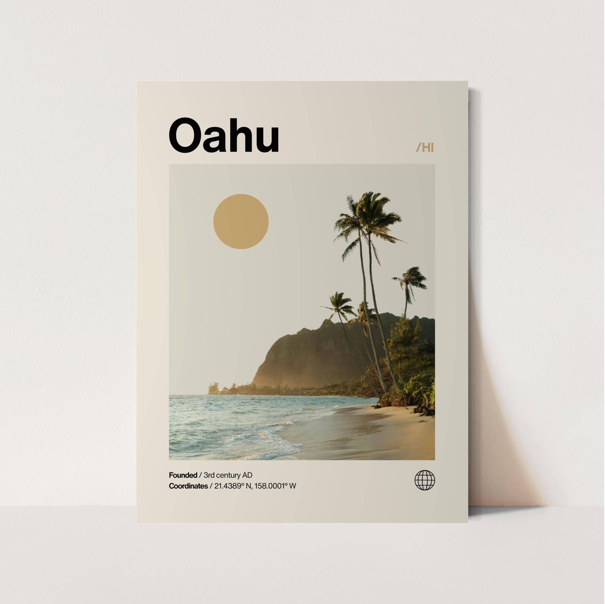 Oahu Poster, Minimalist, Helvetica, Mid-century Modern, Oahu Travel ...