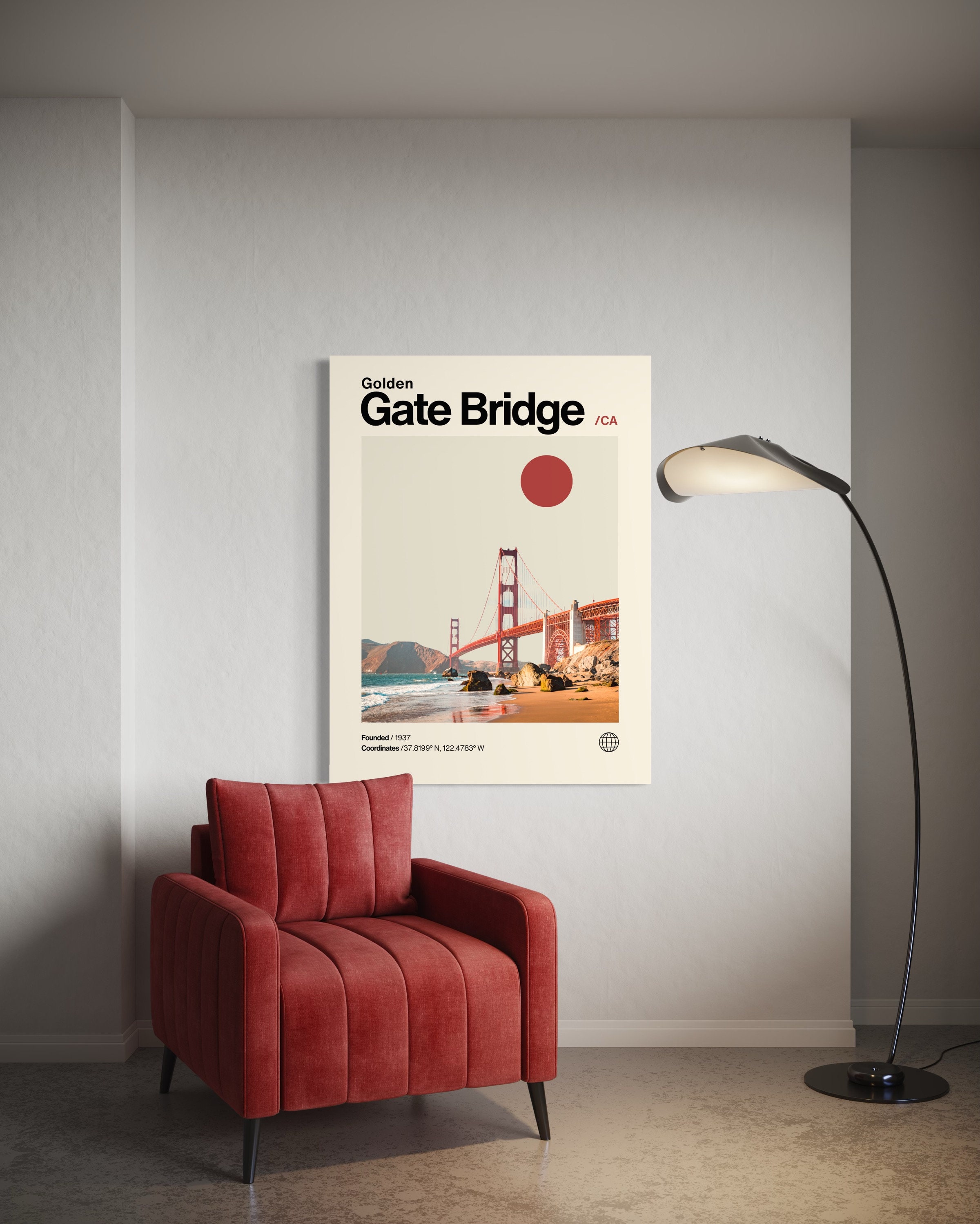 Golden Gate Bridge Poster, Minimalist, Helvetica, Mid-century Modern ...