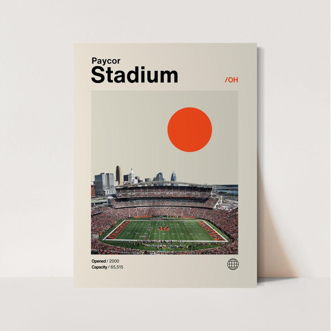 Paycor Stadium Poster, Bengals Poster, Minimalist, Helvetica, Mid ...