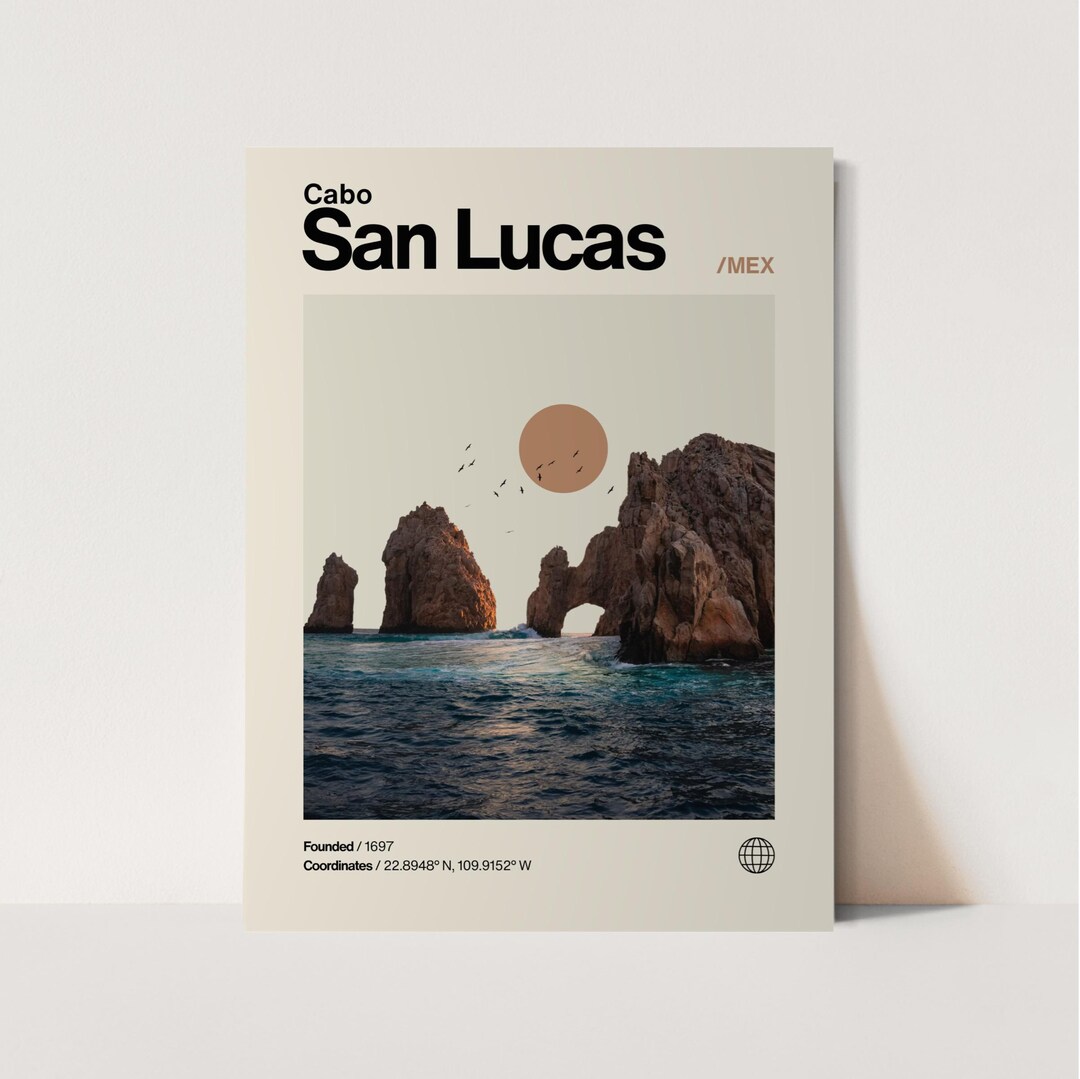 Cabo San Lucas Poster, Minimalist, Helvetica, Mid-century Modern, Cabo ...