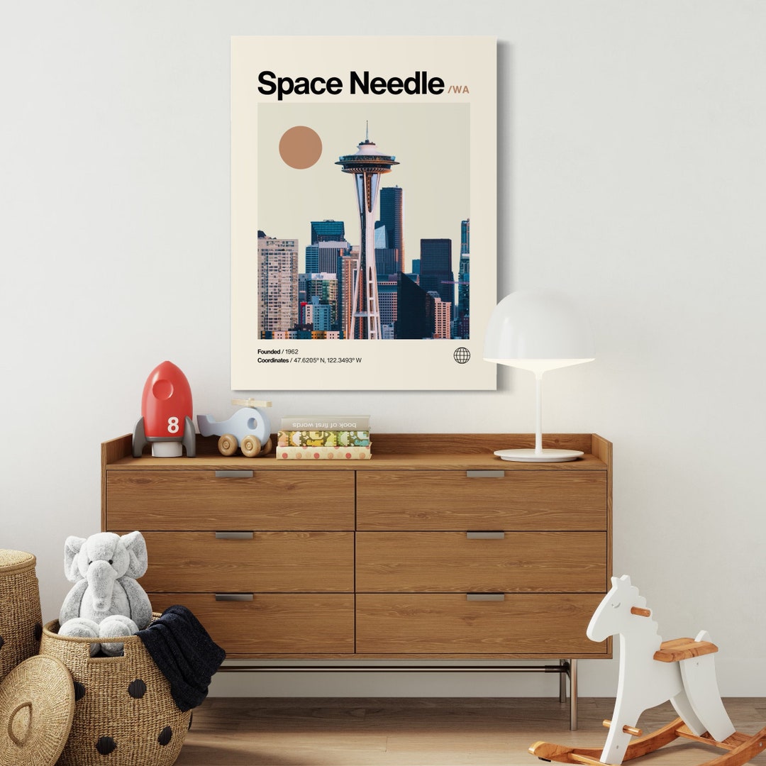 Space Needle Poster, Minimalist, Helvetica, Mid-century Modern, Space ...