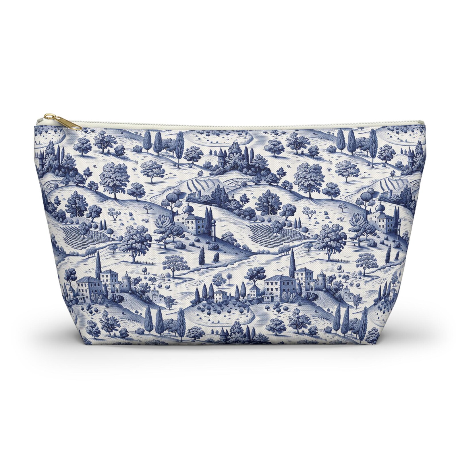 French Toile Pouch Bag: Blue Country Cosmetic & Travel Case - Etsy