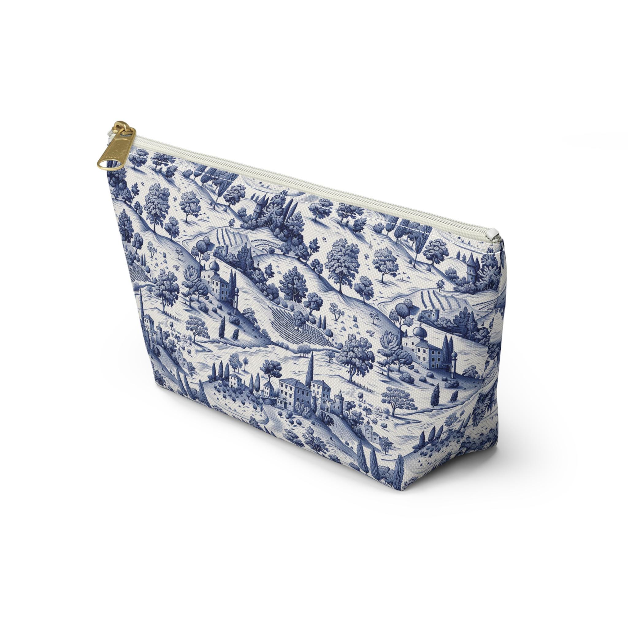French Toile Pouch Bag: Blue Country Cosmetic & Travel Case - Etsy